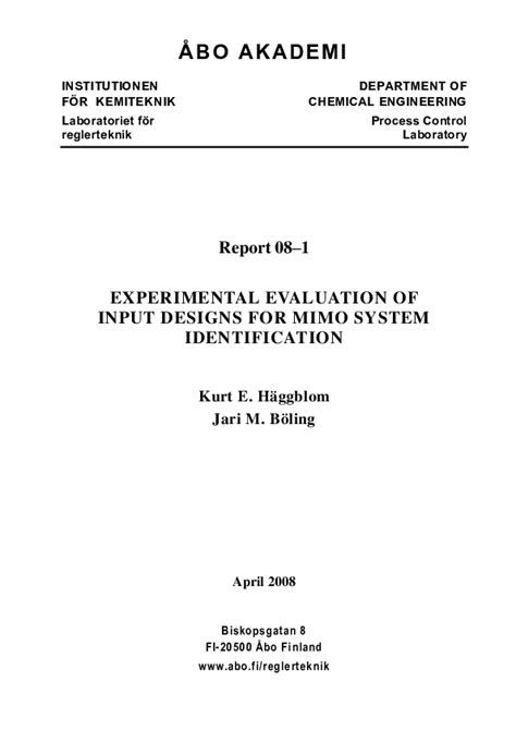 Pdf Report 08 1 Experimental Evaluation Of Input Designs For Mimo System Identification