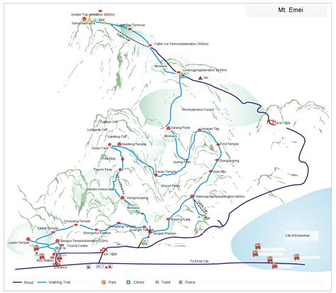 Mt Emei Tourist Map Mt Emei Hiking Map Emeishan Travel Map