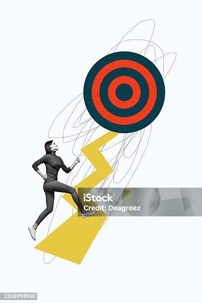 스케치 디자인 트렌드 삽화 포스터 3d 콜라주 아가씨 런 업 목표 야망 리더십 목적 성공 경쟁 대상 도전 20 24세에 대한 스톡 사진 및 기타 이미지 Istock