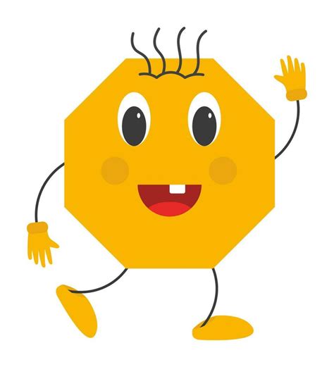 Isolated Sticker Of Yellow Cheerful Nonagon Cartoon In Dancing Pose