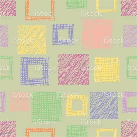 사각형으로 원활한 벡터 기하학 패턴입니다 손으로 그린 끝 없는 배경 질감된 기하학적 그림 그려 포장 웹 배경 배경 화면 그래픽 일러스트 템플릿 0명에 대한 스톡 벡터 아트