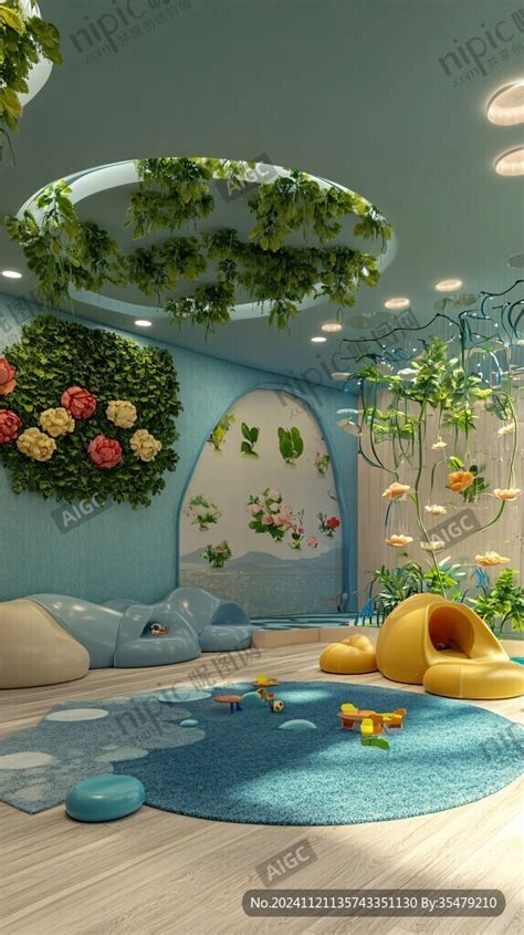 Ai创作图早教中心室内设计 现代儿童娱乐区 心理辅导室放松室 心理咨询室放松室 婴幼儿儿童早教课室 儿童天地装饰设计 早教中心素材 早教中心门厅设计 童趣室内效果图 儿童心理室 婴儿体验馆