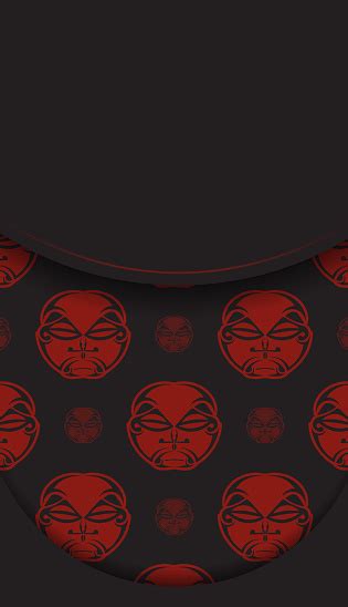 신장식의 마스크와 로고를 위한 장소가 있는 검은 색 배너 패니언 스타일의 장식으로 얼굴이 있는 엽서의 인쇄 가능한 디자인을 위한 템플릿입니다 벡터 마야에 대한 스톡 벡터