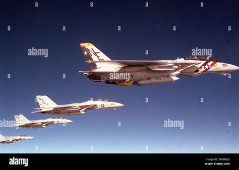 Four Fighter Squadron 2 Vf 2 F 14a Tomcat Aircraft Fly In Formation