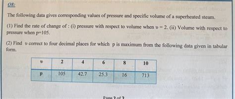 08the Following Data Gives Corresponding Values Of Pressure And Specifi
