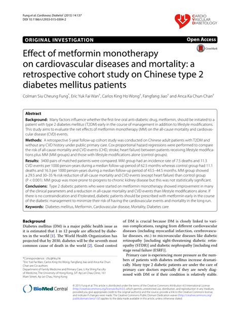 Pdf Effect Of Metformin Monotherapy On Cardiovascular Diseases And Mortality A Retrospective