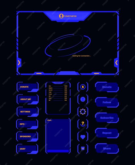 스트림 Ui 템플릿 방송 웹 쇼 스트림 게임을 위한 미래 디자인 프레임 및 기호 벡터 아이콘 및 버튼 인터페이스 온라인 Ui