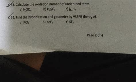 Q23 Calculate The Oxidation Number Of Underlined Atom A Mathrm { Hclo