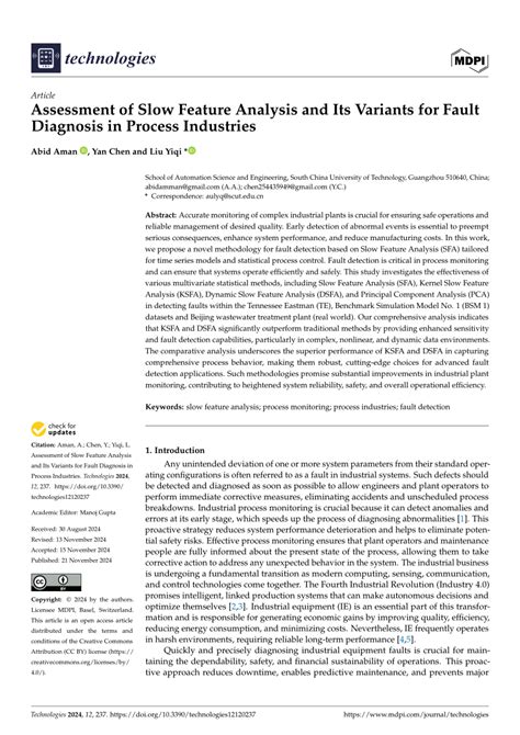 Pdf Assessment Of Slow Feature Analysis And Its Variants For Fault Diagnosis In Process Industries