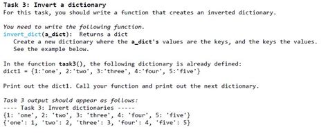 Solved Task 3 Invert A Dictionary For This Task You Should