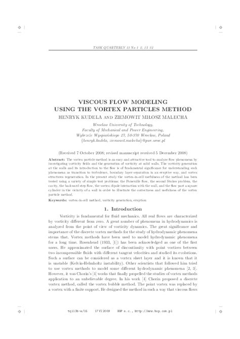 Pdf Viscous Flow Modeling Using The Vortex Particles Method