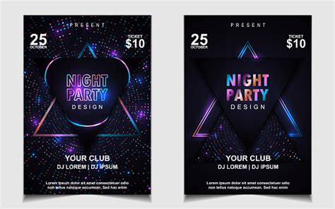 나이트 댄스 파티 음악 포스터 전단지 레이아웃 디자인 템플릿 배경 네온 빛과 역동적 인 스타일 Dj에 대한 스톡 벡터 아트 및 기타 이미지 Istock