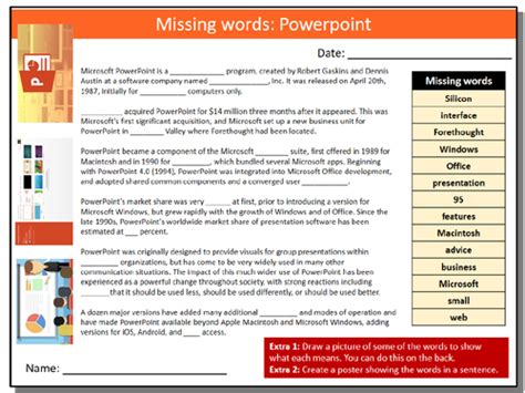 Microsoft Powerpoint Missing Words Cloze Sheet Ict Computing Starter Keywords Ks3 Gcse Cover
