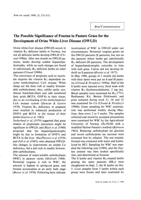 Pdf The Possible Significance Of Fructan In Pasture Grass For The Development Of Ovine White