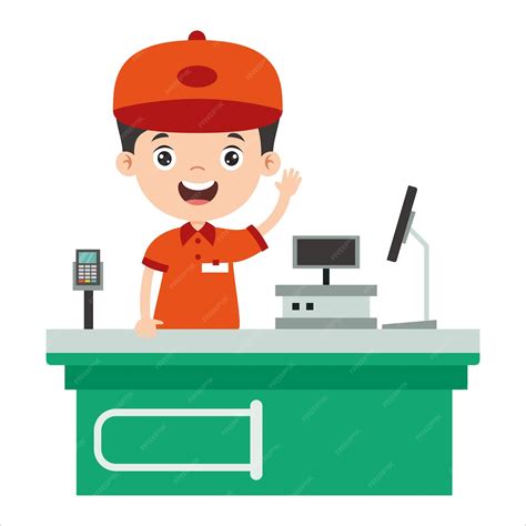 Dibujo De Dibujos Animados De Un Cajero Vector Premium