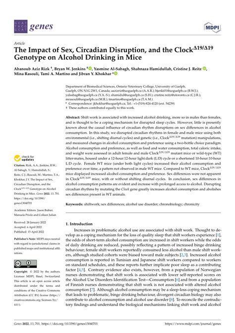 Pdf The Impact Of Sex Circadian Disruption And The ClockΔ19Δ19