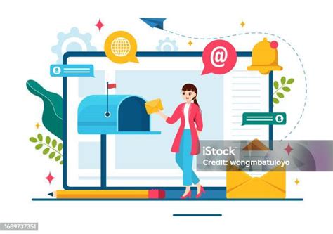 이메일 뉴스레터 벡터 일러스트레이션 봉투 전자 메일 메시지 또는 모바일 서비스 배경 플랫 만화 손으로 그린 템플릿 광고에 대한 스톡 벡터 아트 및 기타 이미지 Istock