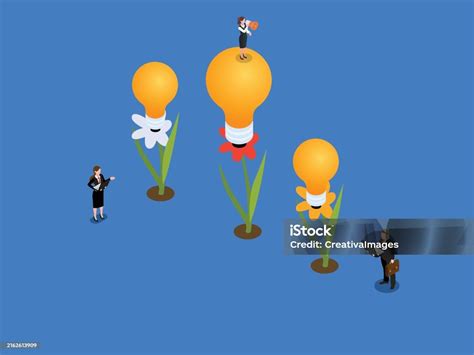 성장하는 전구 아이디어를 조사하는 사업가 3d 아이소 메트릭 벡터 일러스트 레이 션 개념에 대한 스톡 벡터 아트 및 기타 이미지 개념 개발 기업가 Istock