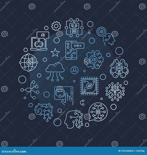 Ai Concept Line Round Blue Banner Artificial Intelligence Vector