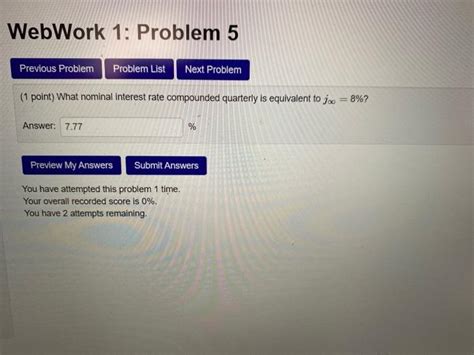 Solved Webwork 1 Problem 5 Previous Problem Problem List