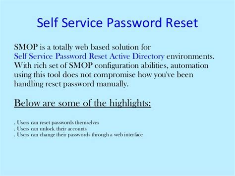 Self Manage Web Based Automate Password Reset