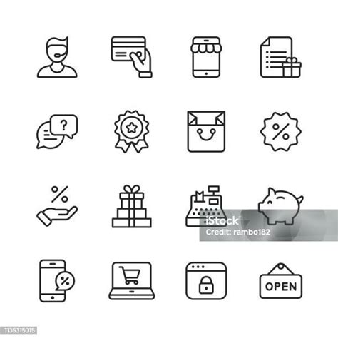 쇼핑 및 전자 상거래 라인 아이콘입니다 편집 가능한 스트로크 완벽 한 픽셀 모바일 및 웹에 적합 합니다 신용 카드 전자 상거래 온라인 결제 배송비 할인 등의 아이콘이 포함