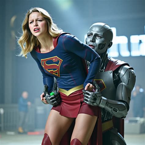 Melissa Benoist As Supergirl A Very Short Skirt Both Arms Behind