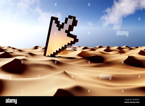 Fallen Down Error Crashed Computer Mouse Cursor Pixel Pointer In Desert