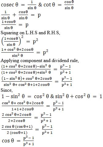 If cosecθ cotθ p then prove that cosθ p p Noon Academy