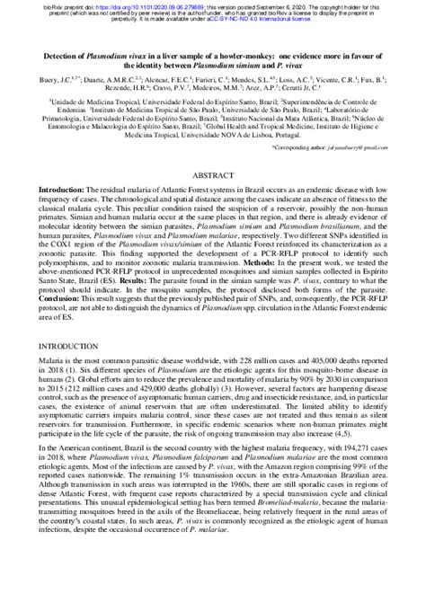 Pdf Detection Of Plasmodium Vivax In A Liver Sample Of A Howler