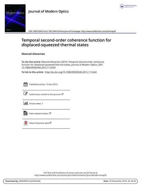 Pdf Temporal Second Order Coherence Function For Displaced Squeezed Thermal States