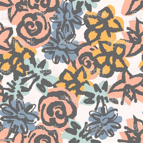 손으로 그린 그림 보편적 인 꽃 완벽 한 패턴입니다 배경 카드 배너 포스터 표지 초대장 패브릭 헤더 또는 브로셔 용 그래픽 디자인 0명에 대한 스톡 벡터 아트 및 기타