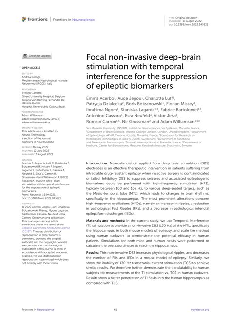 Pdf Focal Non Invasive Deep Brain Stimulation With Temporal Interference For The Suppression