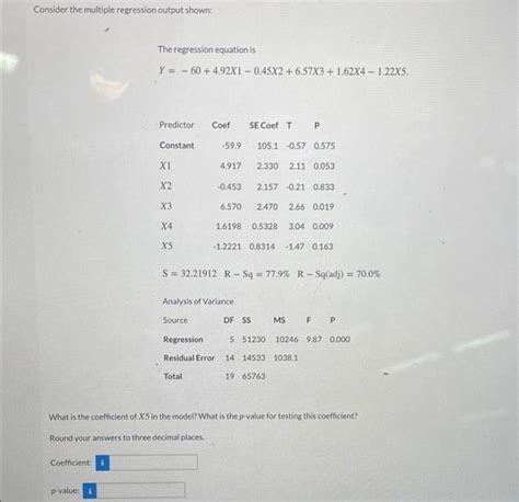 solved consider the multiple regression output shown the