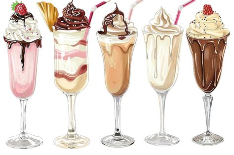 Milkshakes Of Different Flavors On A White Background Premium Ai