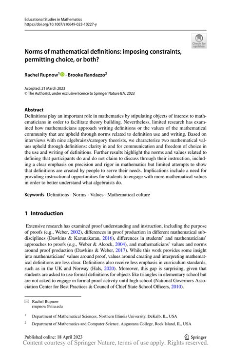 norms of mathematical definitions imposing constraints permitting