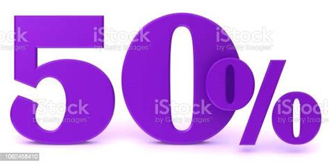 백분율 기호 번호 50 금리 3d 보라색 판매 그래픽 가격 감소 라벨 금융 아이콘 항복 서명 마케팅 소매 배너 흰색 배경에 고립