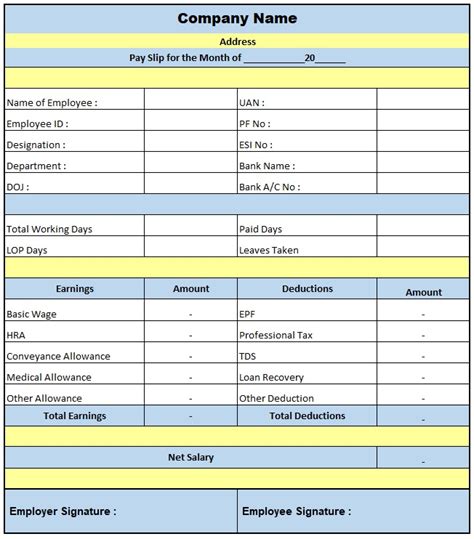 Download Salary Slip Format Pay Slip Format Excel