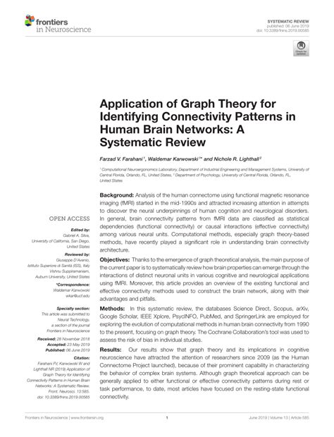 PDF Application Of Graph Theory For Identifying Connectivity Patterns In Human Brain Networks
