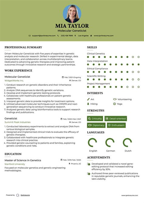 10 Geneticist Resume Samples Templates For 2025