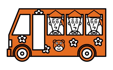 셔틀 버스에 유치원과 보육원 아이들의 그림 무료 일러스트 소재집 Kukukeke