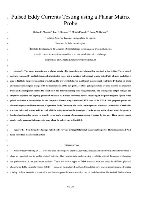 Pdf Pulsed Eddy Currents Testing Using A Planar Matrix Probe