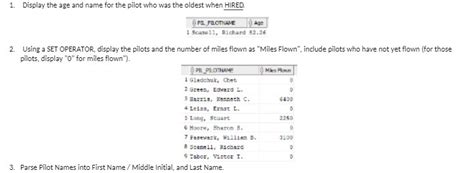 Solved 1 Display The Age And Name For The Pilot Who Was The Oldest When Course Hero