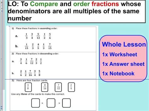 Compare Order Fractions Comparing And Ordering Fractions Ks2 Year 5 6 Whole Lesson