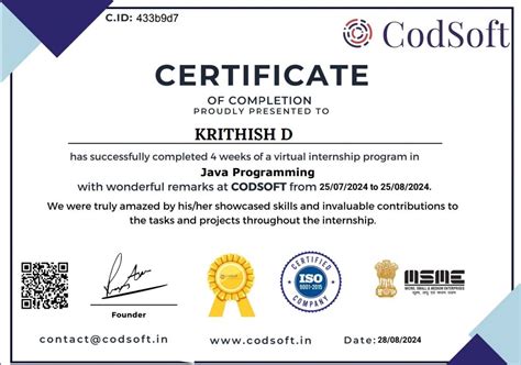 Krithish D On Linkedin Javaprogramming Internship Softwaredevelopment Techjourney Grateful