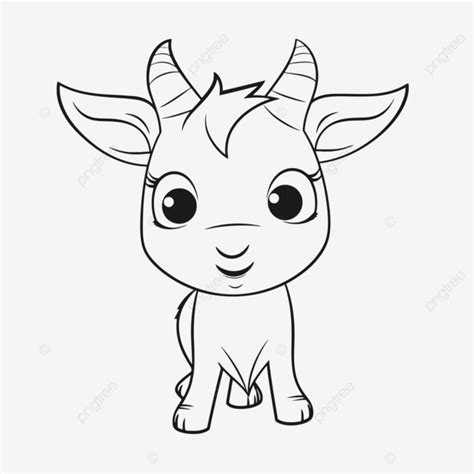 캐릭터의 모든 세부 사항이 포함된 귀여운 아기 염소 색칠 페이지 벡터 기본 간단한 귀여운 만화 염소 개요 흰색 배경에 고립