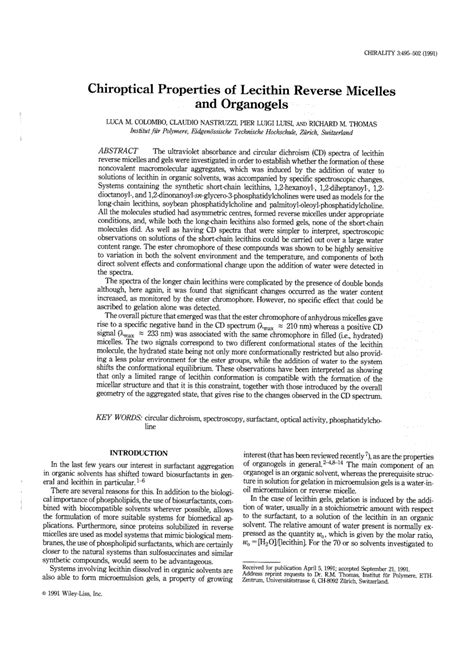 Pdf Chiroptical Properties Of Lecithin Reverse Micelles And Organogels