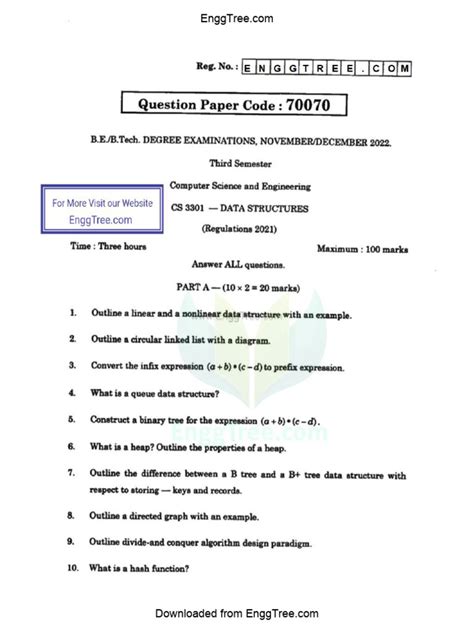 Cs3301 Data Structures Nov Dec 2022 Question Paper Download Pdf