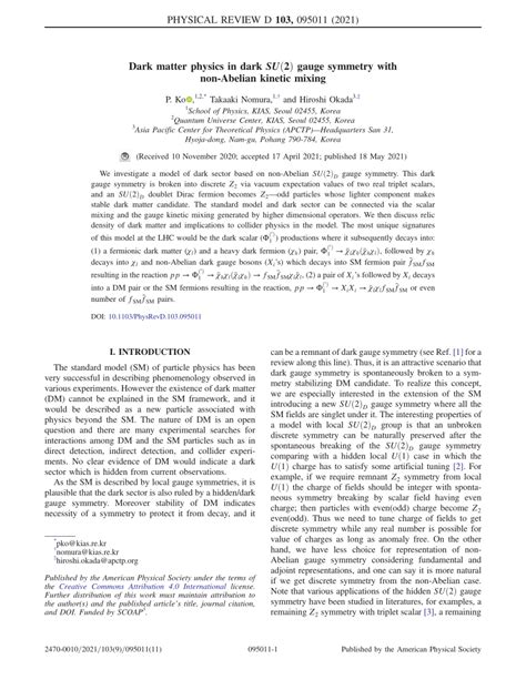 Pdf Dark Matter Physics In Dark S U 2 Gauge Symmetry With Non Abelian Kinetic Mixing