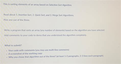Solved This Is Sorting Elements Of An Array Based On Chegg